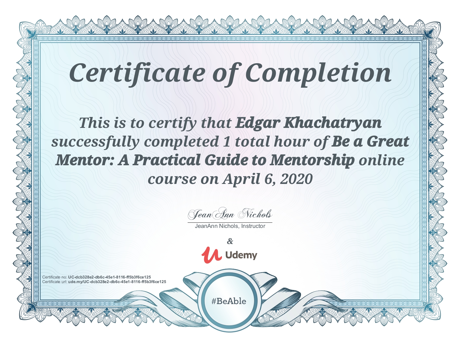 Certificate - Mentor - Edgar Khachatryan | Edgar Khachatryan